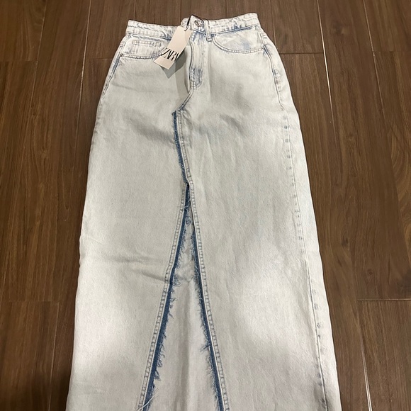 Zara | Pants & Jumpsuits | Zara Light Blue Deep Split Denim Skirt ...